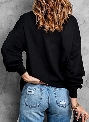 Dokotoo Womens Ladies Plus Size Cotton Basic Oversized Crewneck Long Tunic Sweatshirts for Women Long Sleeve Comfy Cozy Winter Fleece Pullover 2023 Fall Tops Casual Loose Fit Tees Shirts Black 3XL