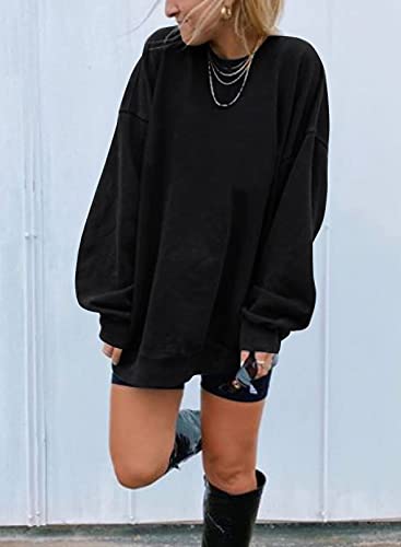 Dokotoo Womens Ladies Plus Size Cotton Basic Oversized Crewneck Long Tunic Sweatshirts for Women Long Sleeve Comfy Cozy Winter Fleece Pullover 2023 Fall Tops Casual Loose Fit Tees Shirts Black 3XL