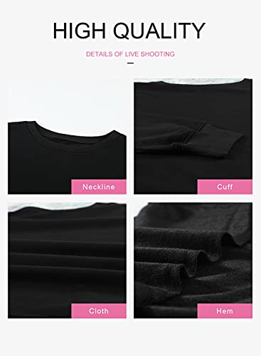Dokotoo Womens Ladies Plus Size Cotton Basic Oversized Crewneck Long Tunic Sweatshirts for Women Long Sleeve Comfy Cozy Winter Fleece Pullover 2023 Fall Tops Casual Loose Fit Tees Shirts Black 3XL