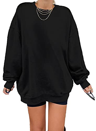 Dokotoo Womens Ladies Plus Size Cotton Basic Oversized Crewneck Long Tunic Sweatshirts for Women Long Sleeve Comfy Cozy Winter Fleece Pullover 2023 Fall Tops Casual Loose Fit Tees Shirts Black 3XL