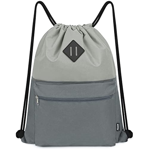 WANDF Drawstring Backpack Sports Gym Bag with Wet Compartment, Water-Resistant String Bag Cinch Bag for Women Men (Grey)