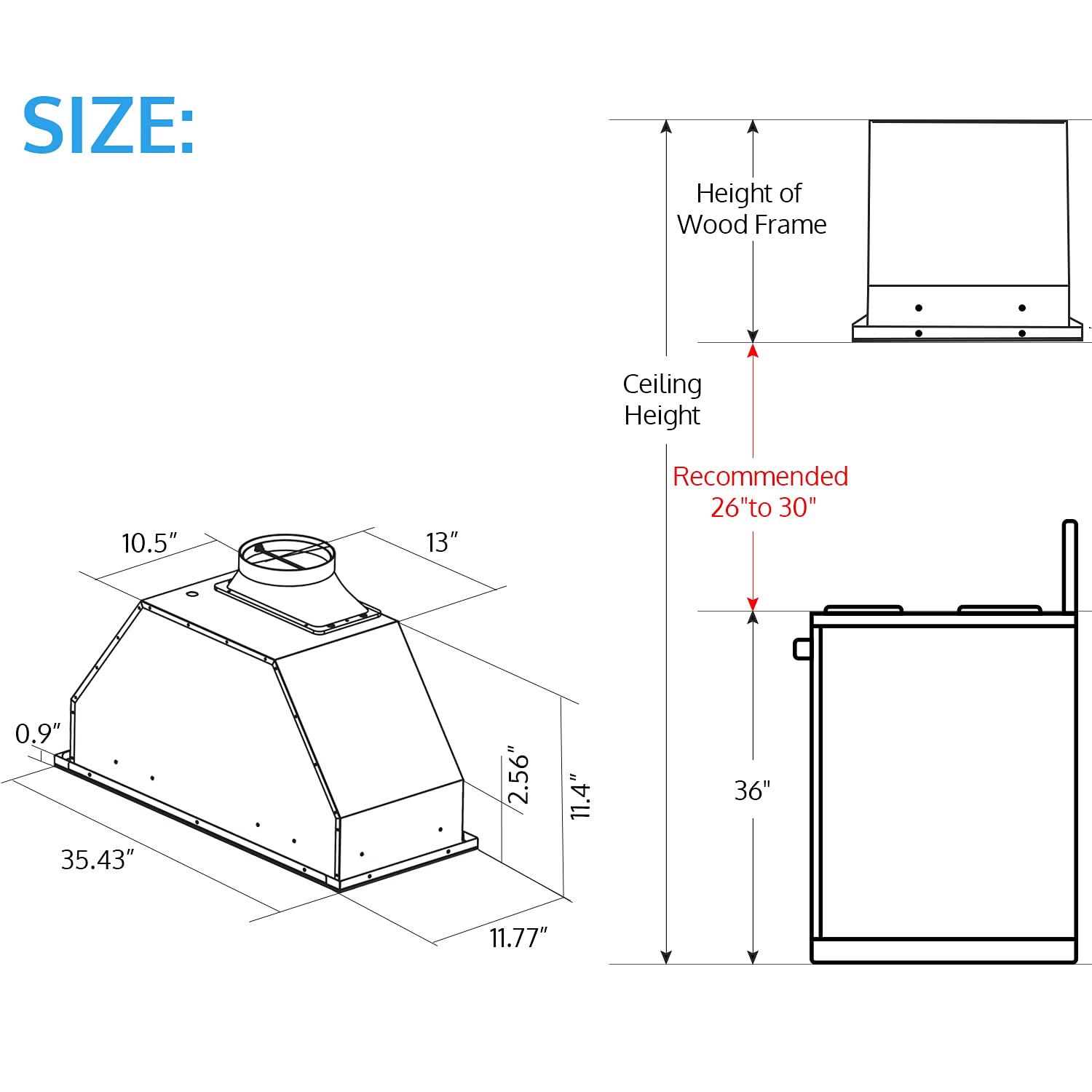 36 inch Built-in/Insert Range Hood 900 CFM, HisoHu Ducted/Ductless Stainless Steel Kitchen Vent Hood with 4 Speed Gesture Sensing&Touch Control Panel, 3 Pcs Aluminum Filters