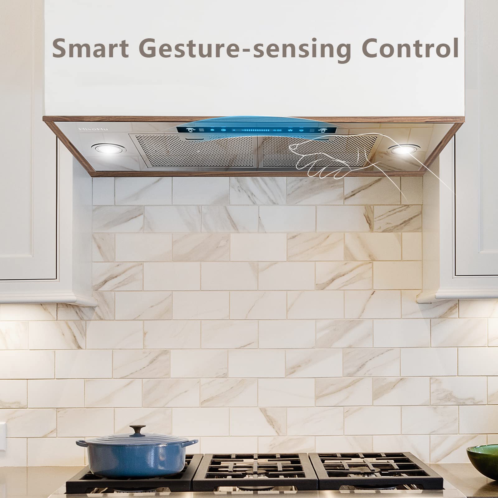 36 inch Built-in/Insert Range Hood 900 CFM, HisoHu Ducted/Ductless Stainless Steel Kitchen Vent Hood with 4 Speed Gesture Sensing&Touch Control Panel, 3 Pcs Aluminum Filters