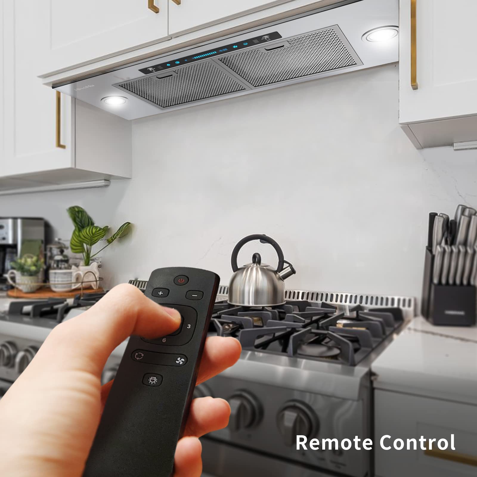 36 inch Built-in/Insert Range Hood 900 CFM, HisoHu Ducted/Ductless Stainless Steel Kitchen Vent Hood with 4 Speed Gesture Sensing&Touch Control Panel, 3 Pcs Aluminum Filters
