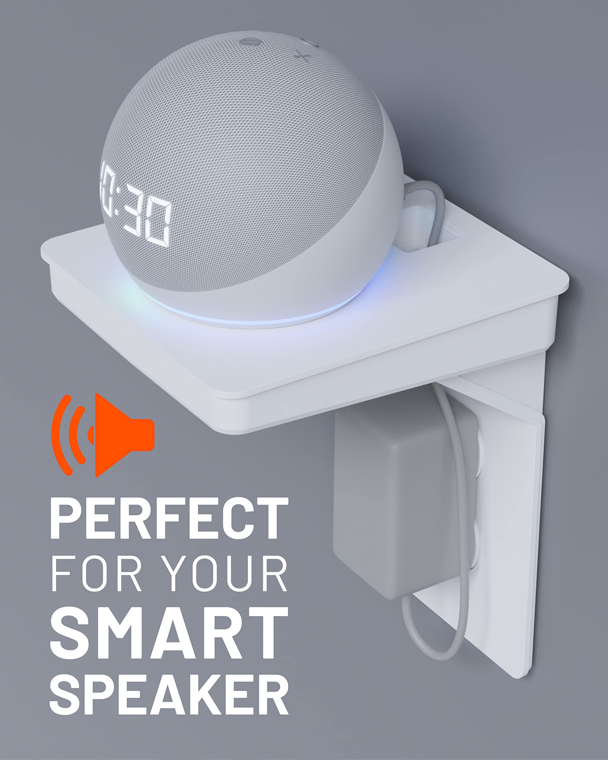 ECHOGEAR Outlet Shelf for Standard Outlets - Next-Gen Design with Built in-Cord Storage & Room for Bulky Plugs - Quick Install with Included Hardware
