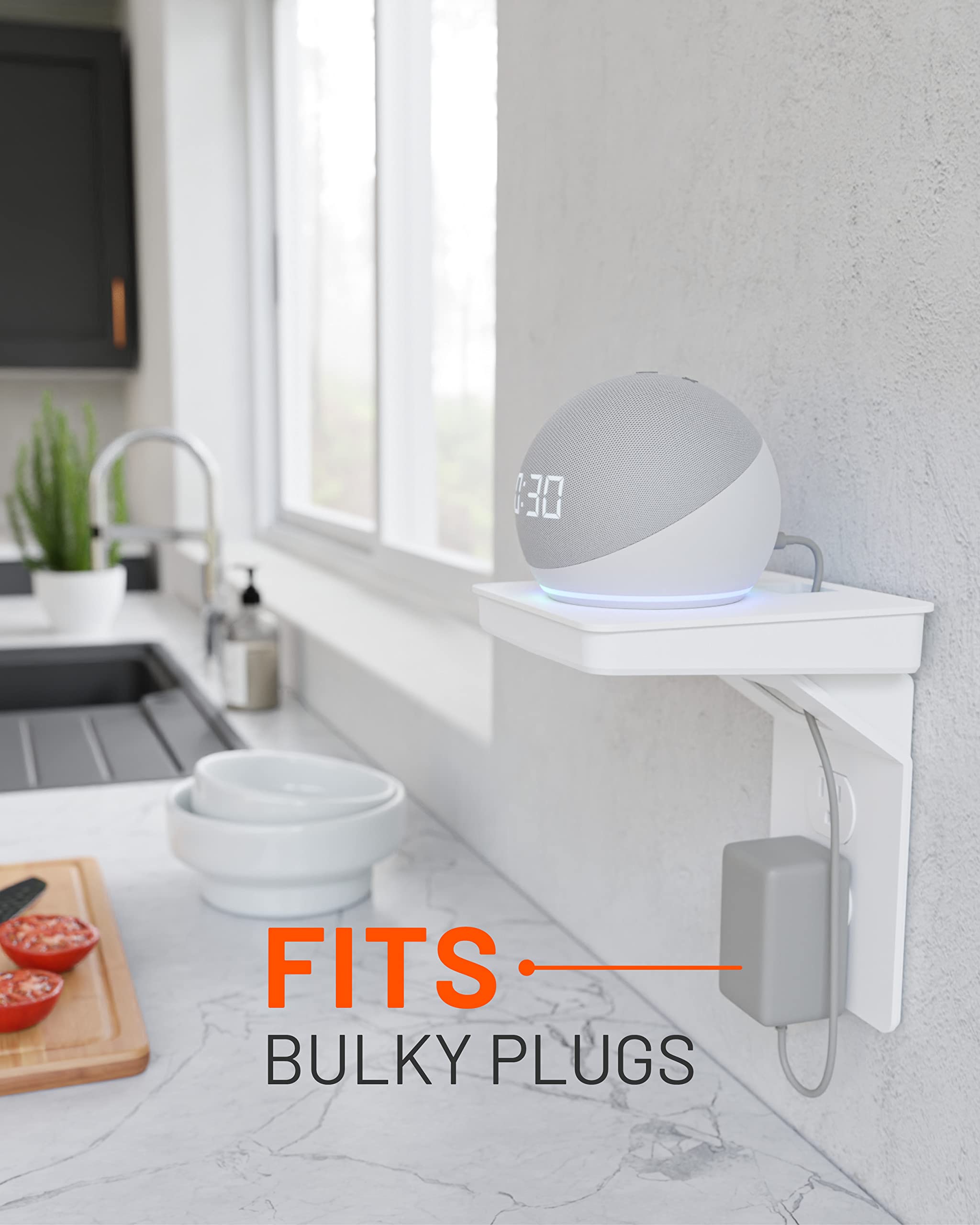 ECHOGEAR Outlet Shelf for Standard Outlets - Next-Gen Design with Built in-Cord Storage & Room for Bulky Plugs - Quick Install with Included Hardware