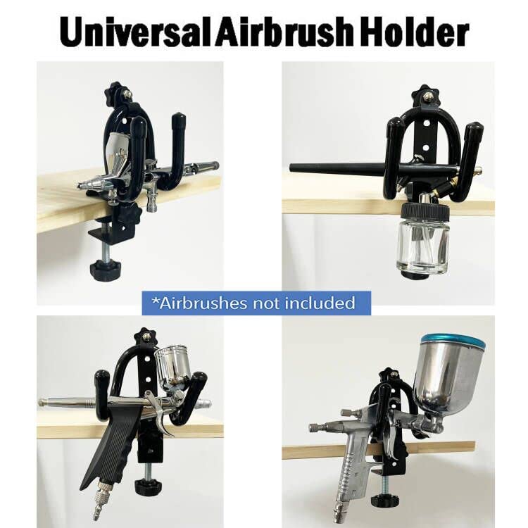 Universal Clamp-on Airbrush Holder - Hold Any Combination of Gravity-Feed, Side-Feed, Bottom-Feed and Trigger-Style airbrushes, A Must for Every Airbrush Artist - Beginner or Professional.