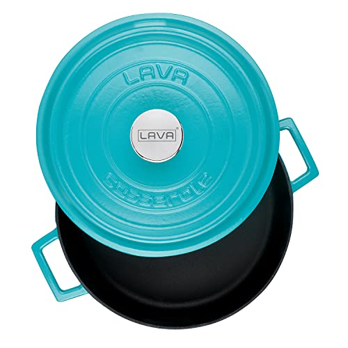 LAVA 4.7 Quarts Cast Iron Dutch Oven: Multipurpose Stylish Round Shape Dutch Oven Pot with Three Layers of Enamel Coated with Trendy Lid (Turquoise)