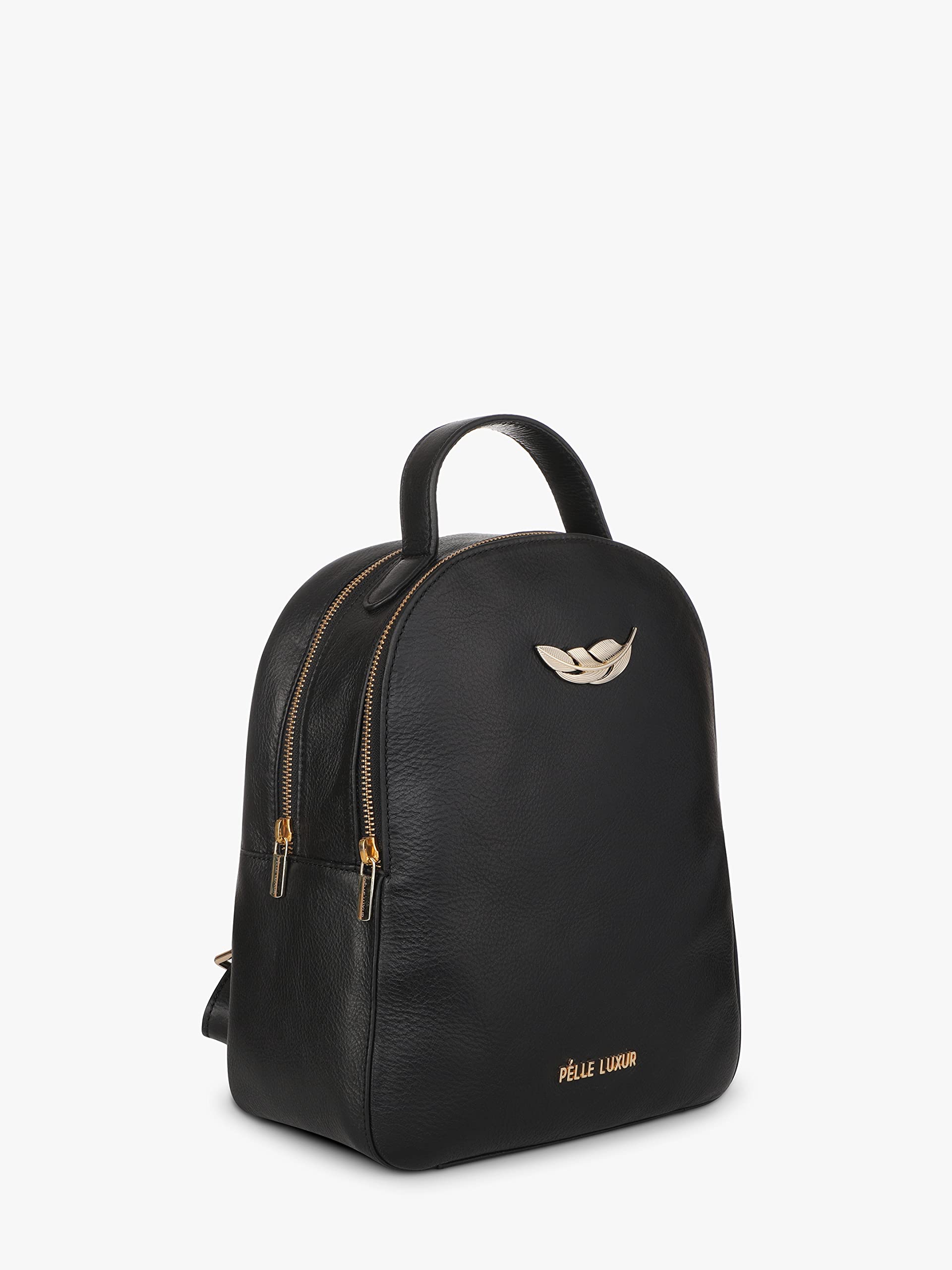 Pelle Luxur Women Genuine Leather Business Work Laptop Backpack- Purse For College Travel Large Capacity (Black)
