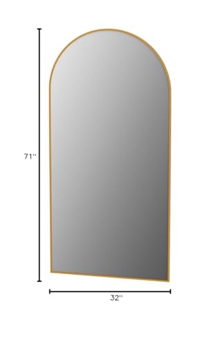 ABSWHLM 71"x32" Arched Mirror Full Length Large Mirror with Stand Aluminum Alloy Frame Floor Mirror for Living Room, Bedroom Hanging Standing or Leaning Wall-Mounted, Gold