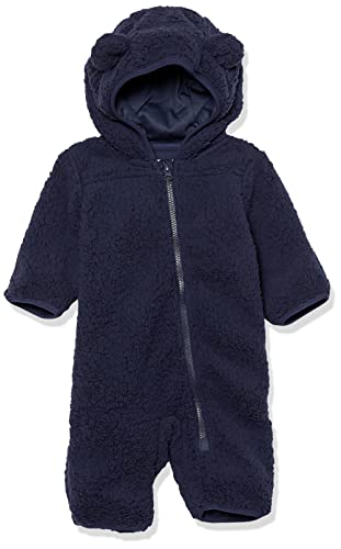 Amazon Essentials Unisex Babies' Sherpa Fleece Bunting Suit, Dark Navy, 0-3 Months