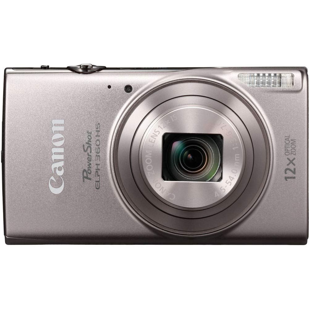 Canon PowerShot ELPH 360 HS Digital Camera (Silver) (1078C001) + 64GB Memory Card + NB11L Battery + Case + Charger + Card Reader + Corel Photo Software + HDMI Cable + Flex Tripod + More (Renewed)