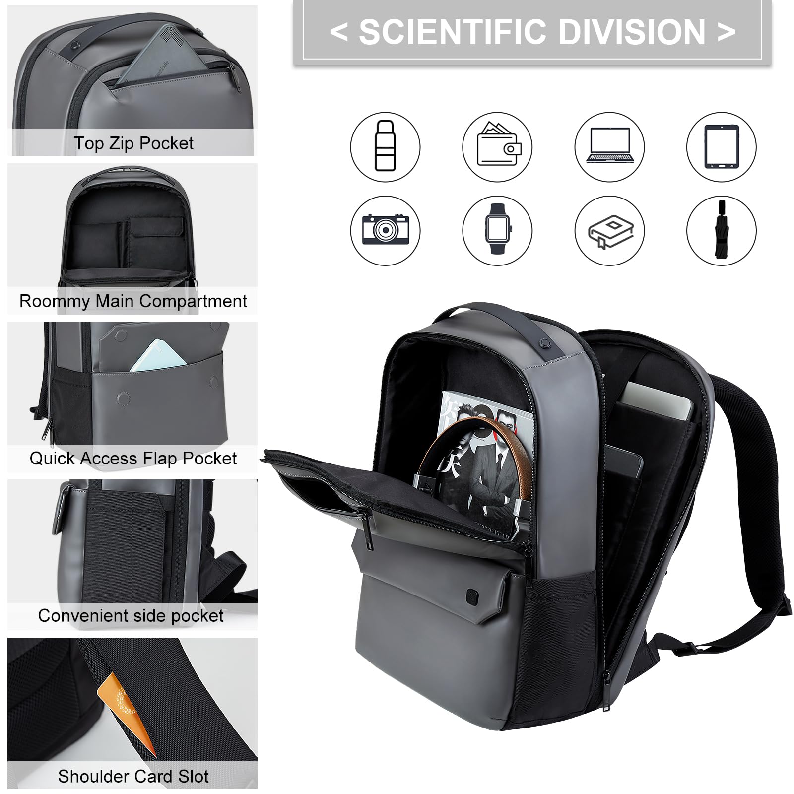 Hanke Carry on Backpack Toiletry Travel Laptop Backpack for Men & Women, Durable Rucksack Weekender Bag Daypack(Mineral Grey)