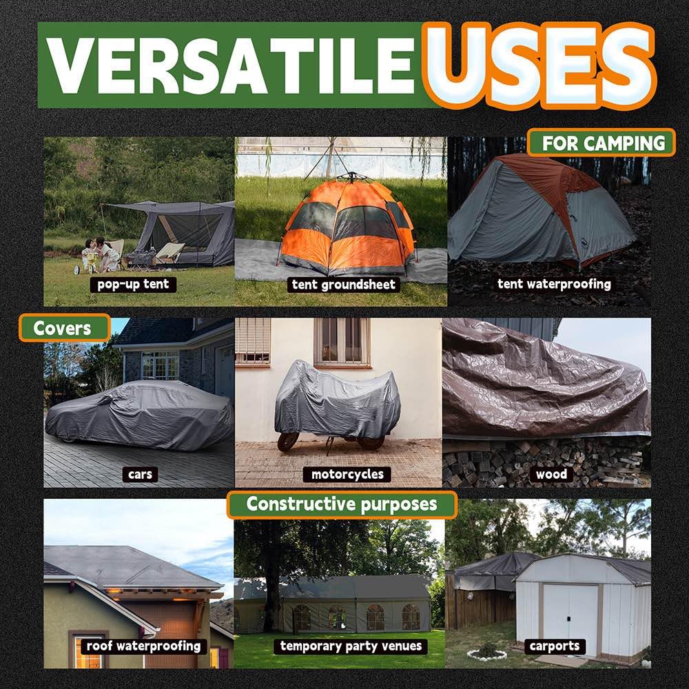 RAINDEWAY Tarps 12x12 Feet - 5.5 Mil, Multipurpose Waterproof Poly Tarp Cover with Metal Grommets and Reinforced Edges, Silver/Blue Tarp