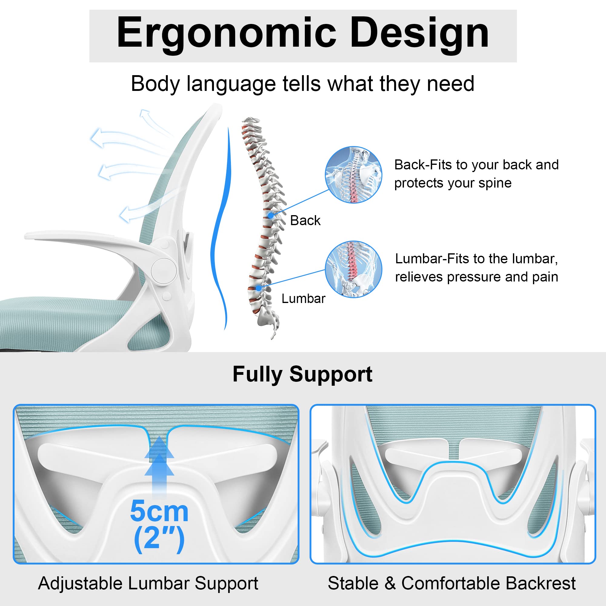 Primy Drafting Chair Tall Office Chair with Flip-up Armrests Executive Ergonomic Computer Standing Desk Chair with Lumbar Support and Adjustable Footrest Ring（Light Blue）