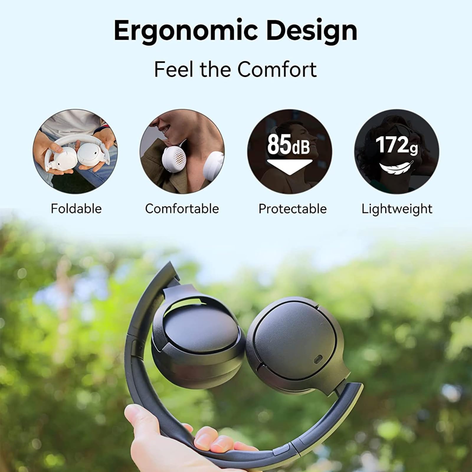 Edifier WH500 Wireless On-Ear Headphones with Foldable Lightweight Design and Solid Bass, Bluetooth Headset with Microphone, 40H Music Playtime and Custom EQ via App for Home Office Travel (Black)