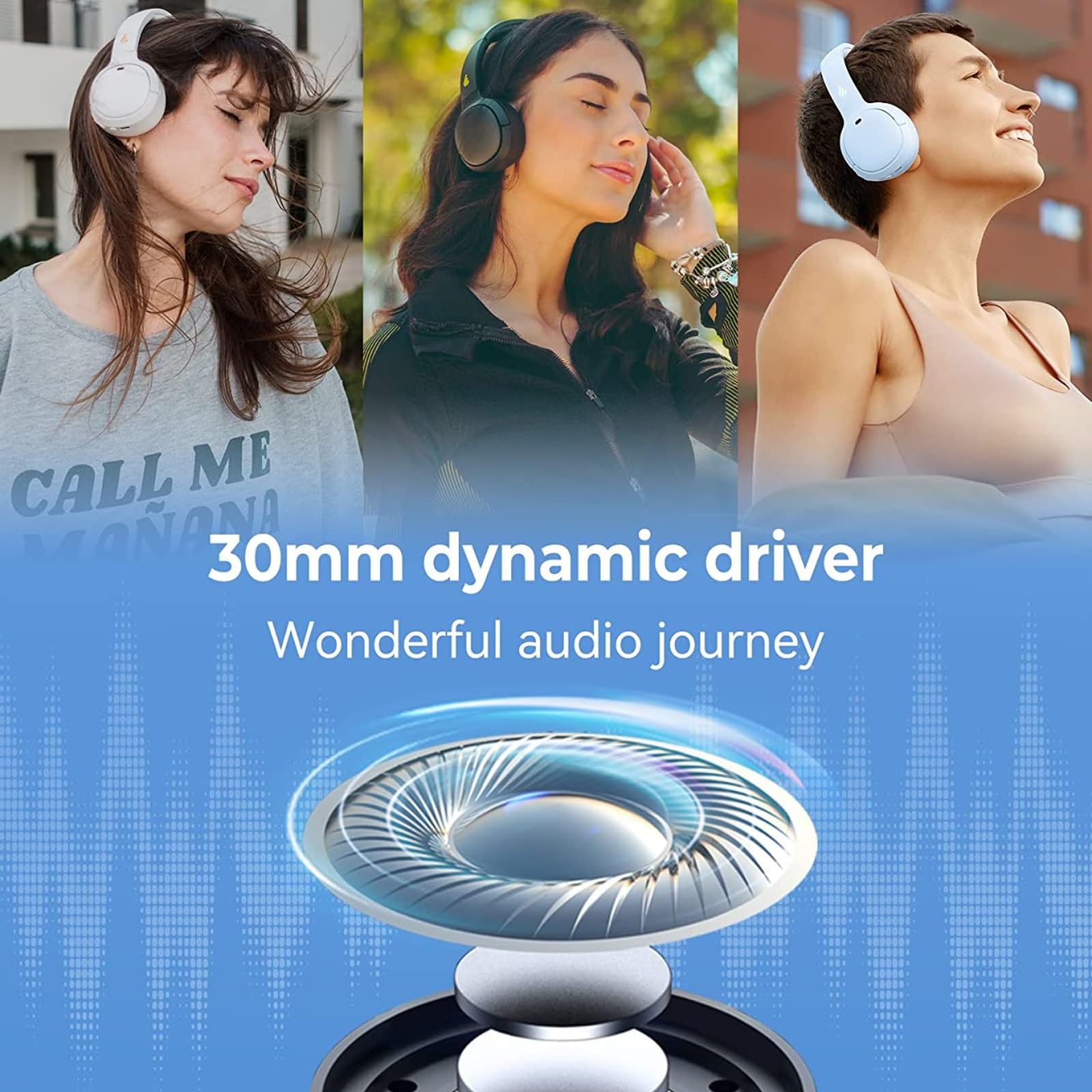 Edifier WH500 Wireless On-Ear Headphones with Foldable Lightweight Design and Solid Bass, Bluetooth Headset with Microphone, 40H Music Playtime and Custom EQ via App for Home Office Travel (Black)