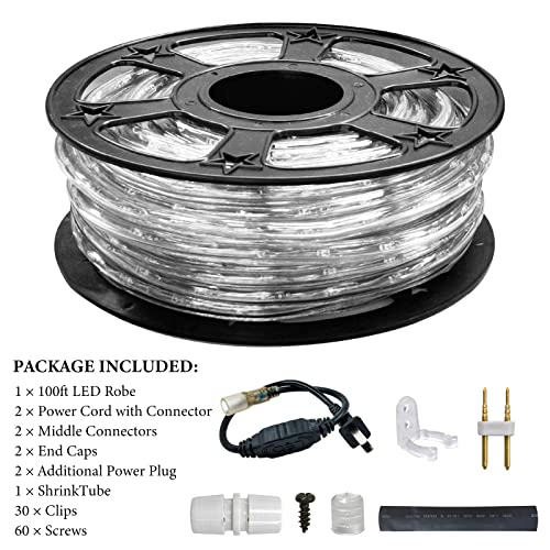 Party Spot! 100ft 960 LED Rope Lights, Strip Lights, Waterproof, 110V Connectable Led Rope Lights for Indoor, Outdoor, Weddings, Parties, Pool, Camping, Garden (Cool White)