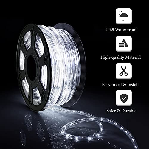 Party Spot! 100ft 960 LED Rope Lights, Strip Lights, Waterproof, 110V Connectable Led Rope Lights for Indoor, Outdoor, Weddings, Parties, Pool, Camping, Garden (Cool White)