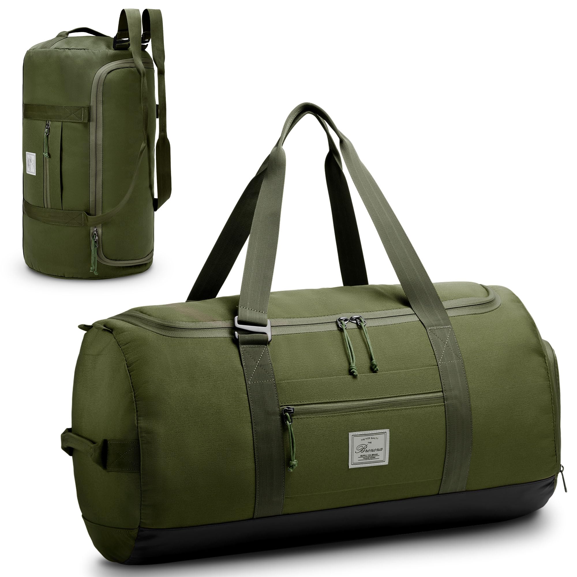 Brozoza Travel Duffle Bag for Men 65L Large Size Traveling Duffel Bag Weekender Overnight with Shoes Compartment Multifunctional Sports Gym Bags (Green)