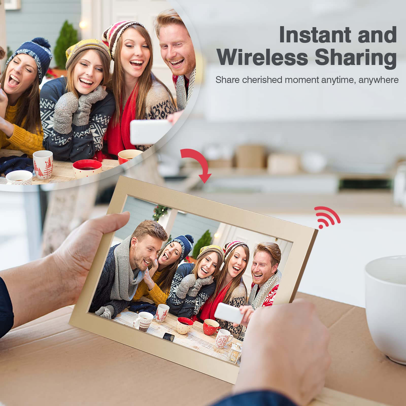 Digital Picture Frame 10.1 inch Wi-Fi Digital Photo Frame, Smart Wi-Fi Photo Frame Electronic with 32GB Storage IPS Display, Easy Setup to Share Photos or Videos by Frameo App Anywhere Anytime