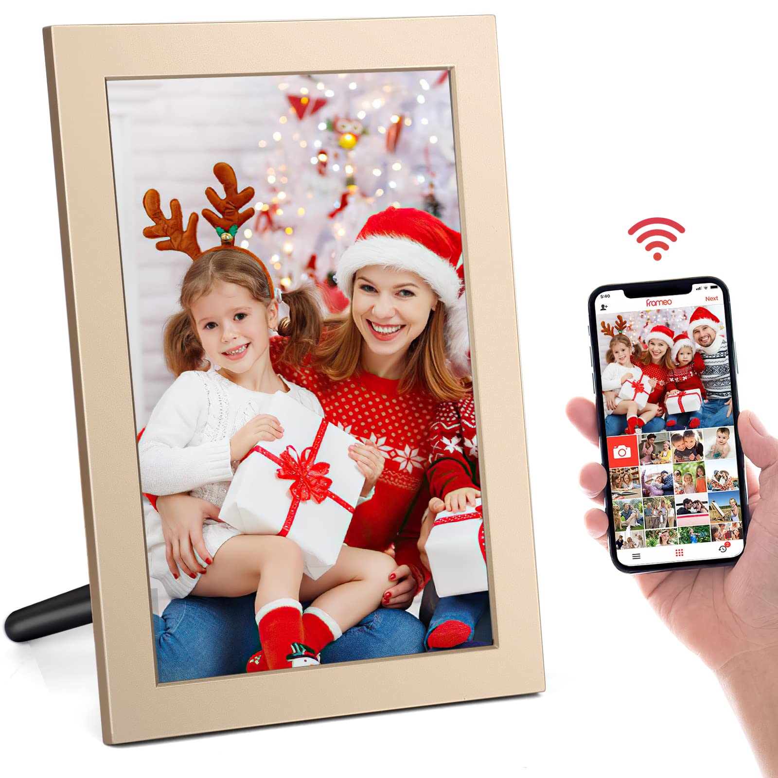 Digital Picture Frame 10.1 inch Wi-Fi Digital Photo Frame, Smart Wi-Fi Photo Frame Electronic with 32GB Storage IPS Display, Easy Setup to Share Photos or Videos by Frameo App Anywhere Anytime