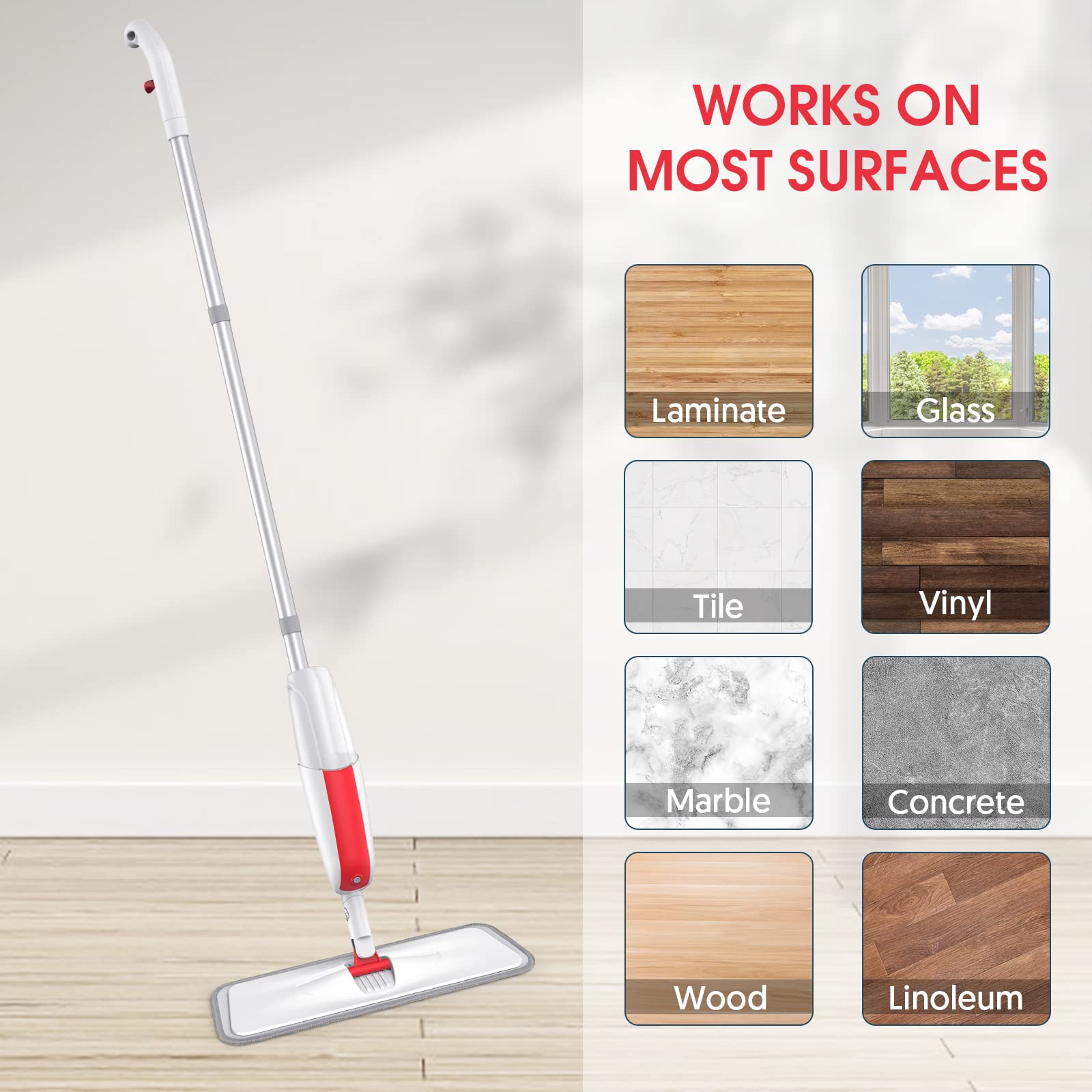 MANGOTIME Microfiber Spray Mop for Hardwood Floor Cleaning - Wet Dry Dust Mop with 2 Refillable Bottles & 4 Washable Reusable Pads, Flat Kitchen Mop for Wood, Tile, Laminate, Vinyl