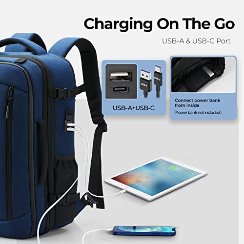 Large Travel Backpack Airline Approved - Carry On Backpack with Detachable Laptop Bag Fits 17 Inch Laptop - Lightweight Personal Item Travel Backpack for Men Women (Navy)