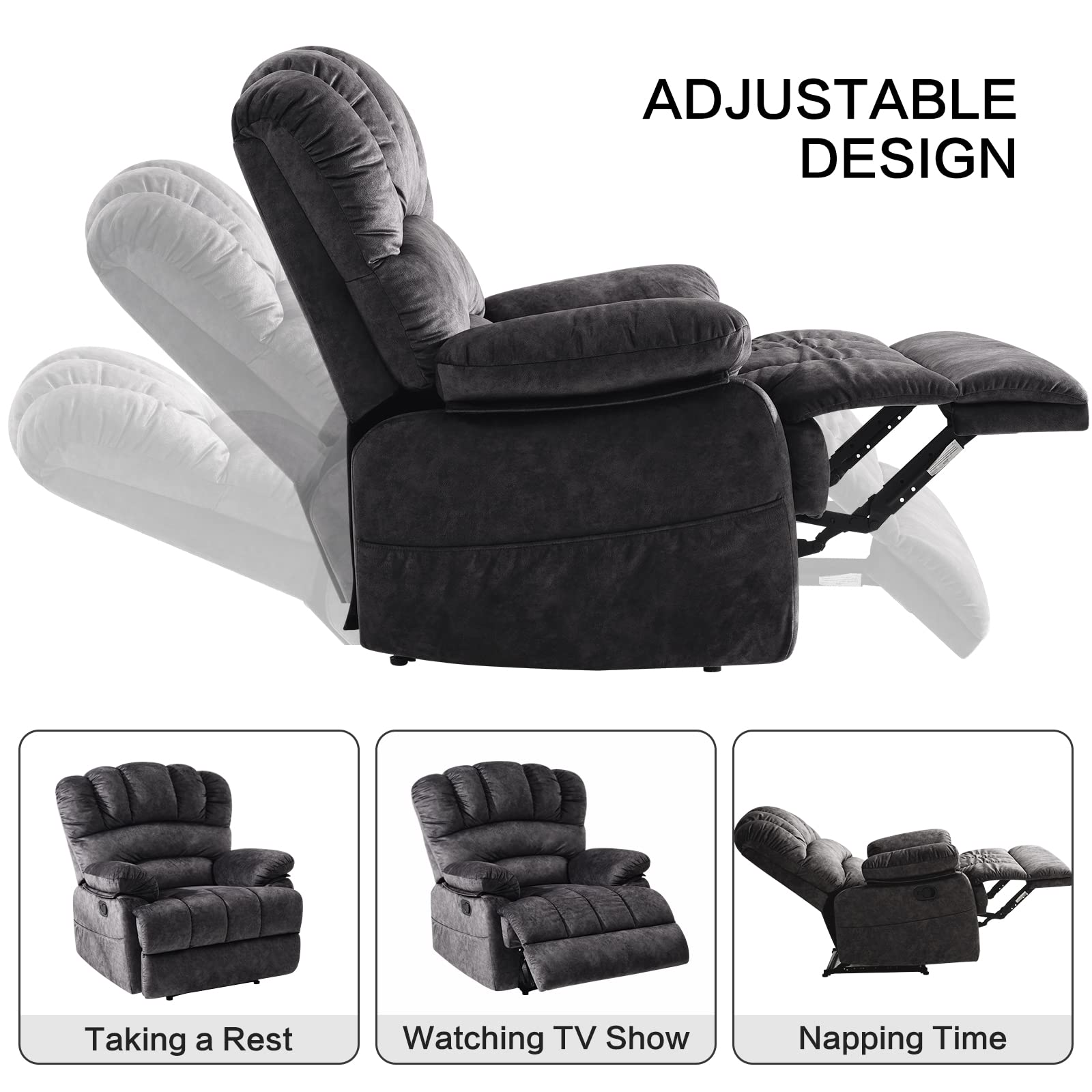 EASELAND 1.0 Extra Large Push Back Recliner for Big and Tall, Extra Wide and Overstuffed Breathable Recliners (Dark Grey)…