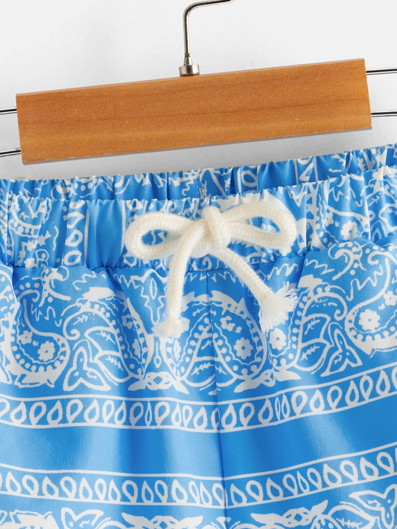 SOLY HUX Boy's Summer Boho Paisley Print Drawstring High Waisted Shorts Blue and White 13-14Y