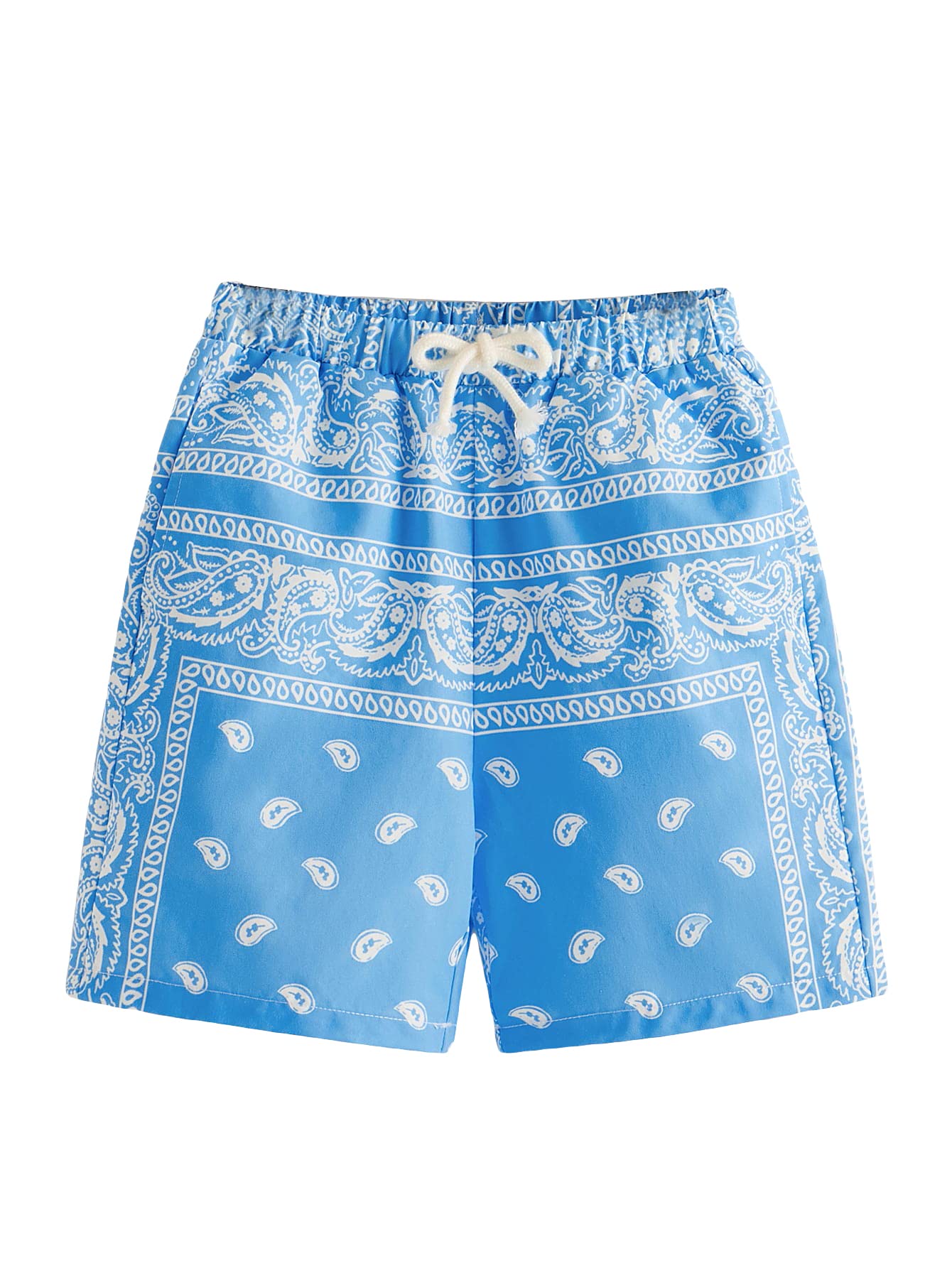 SOLY HUX Boy's Summer Boho Paisley Print Drawstring High Waisted Shorts Blue and White 13-14Y