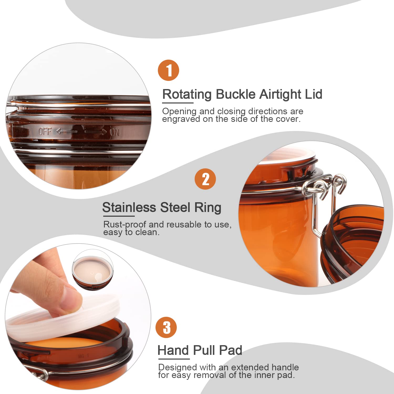 3 Pack 220ml Amber Storage Jar Plastic Sealed Container Wide Mouth Refillable Bottle Pot with Rotating Buckle Airtight Lid for Facial Mask Cosmetic Spices Candy Tea Coffee Bean