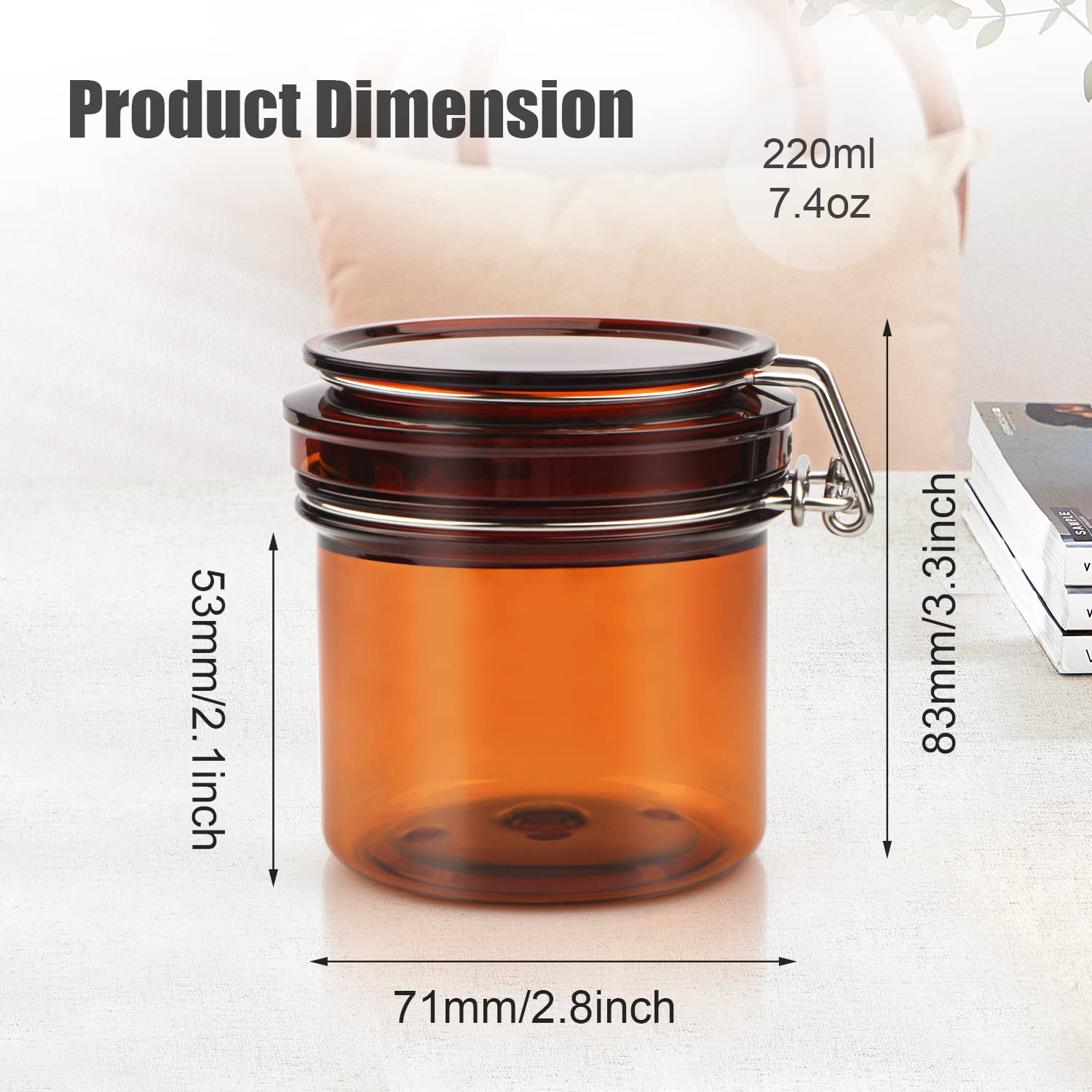 3 Pack 220ml Amber Storage Jar Plastic Sealed Container Wide Mouth Refillable Bottle Pot with Rotating Buckle Airtight Lid for Facial Mask Cosmetic Spices Candy Tea Coffee Bean