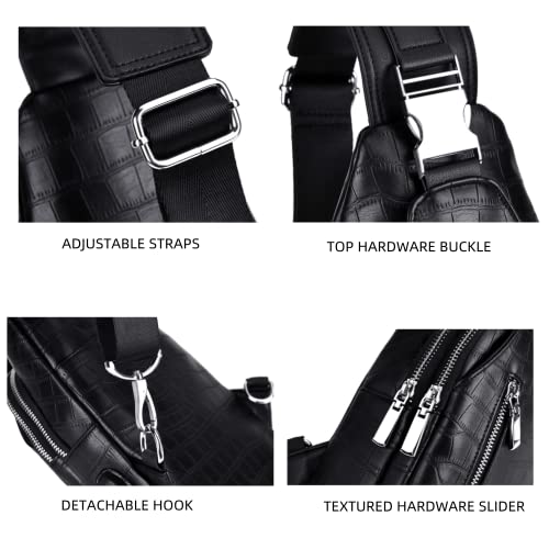 Mens Leather Sling Bag Chest Shoulder Bag,Waterproof Crossbody Chest Bag,Sling Backpack With Usb Charging Port One Shoulder Bag
