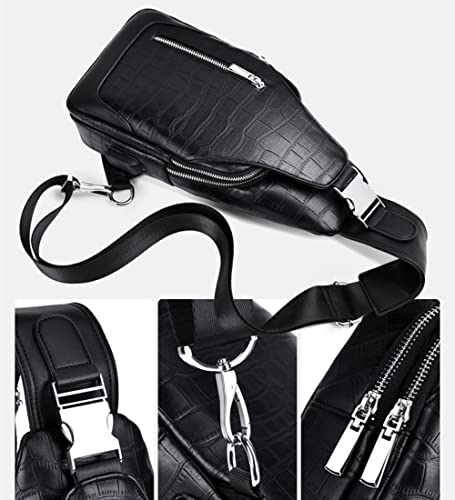 Mens Leather Sling Bag Chest Shoulder Bag,Waterproof Crossbody Chest Bag,Sling Backpack With Usb Charging Port One Shoulder Bag