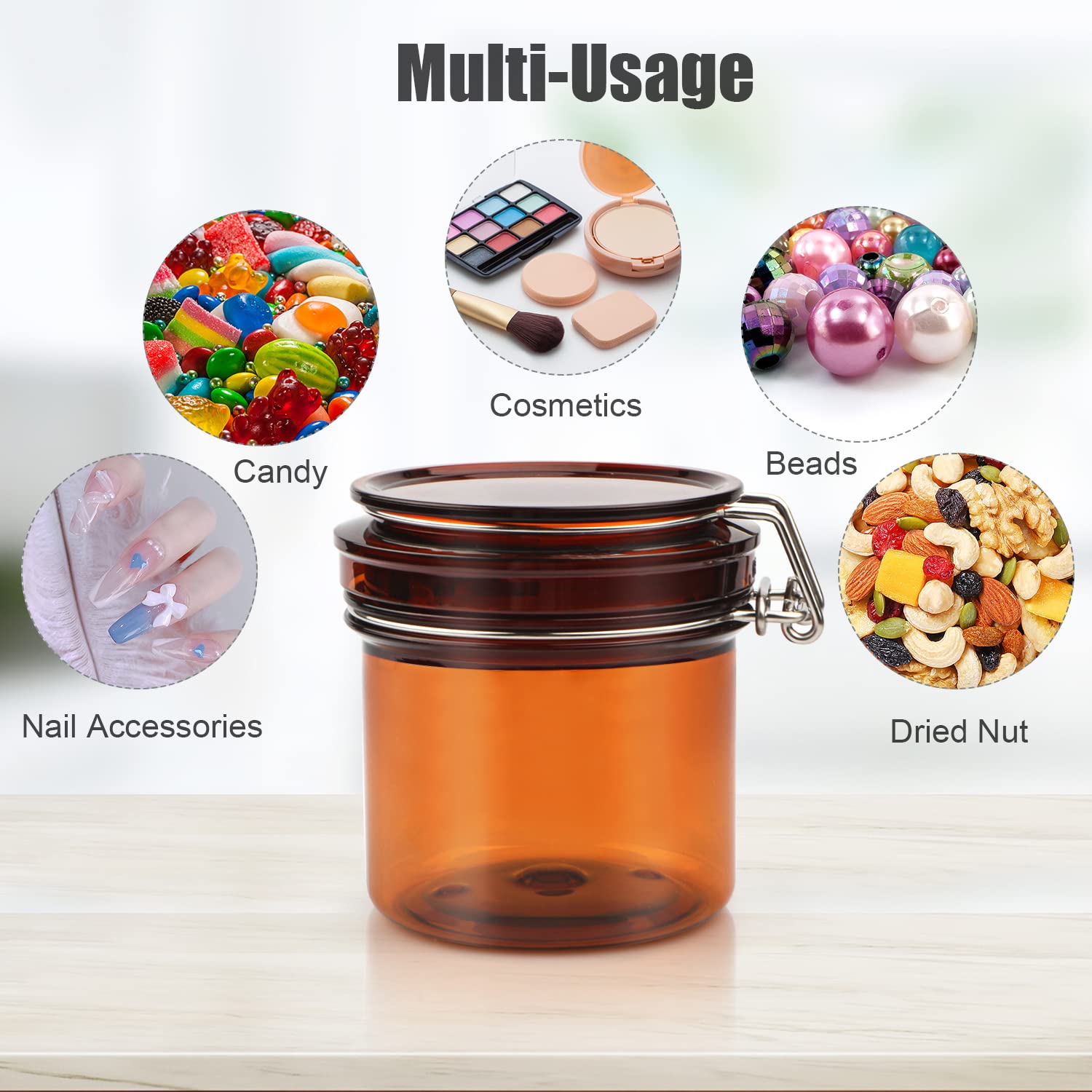 3 Pack 220ml Amber Storage Jar Plastic Sealed Container Wide Mouth Refillable Bottle Pot with Rotating Buckle Airtight Lid for Facial Mask Cosmetic Spices Candy Tea Coffee Bean