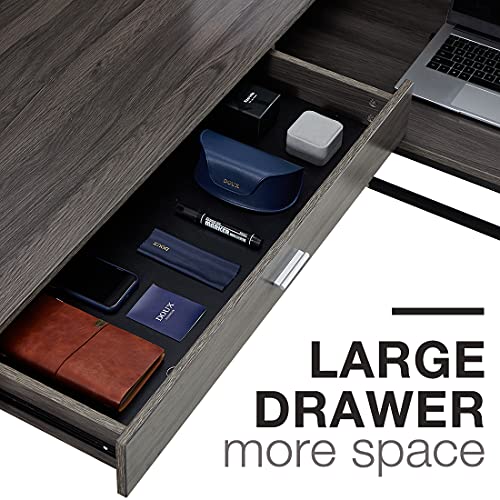 HEAO L-Shaped Corner Desk with Multiple Shelves and Drawer Space-Saving Computer Home & Office Desk (Dark Grey)
