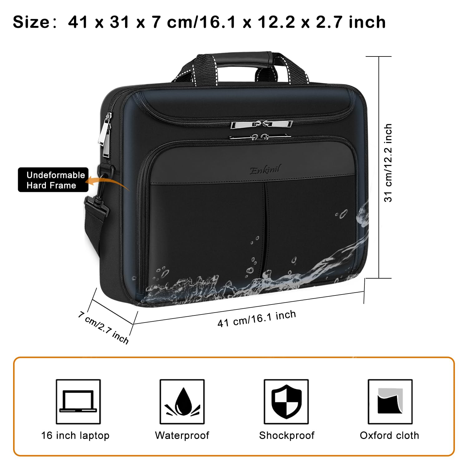 Enkinil 15.6-16.2 inch Waterproof Protective Laptop Messenger Briefcase with Adjustable Shoulder Strap Men Women Travel/Business Bag Compatible with Macbook Pro 16 inch A2141/A2485