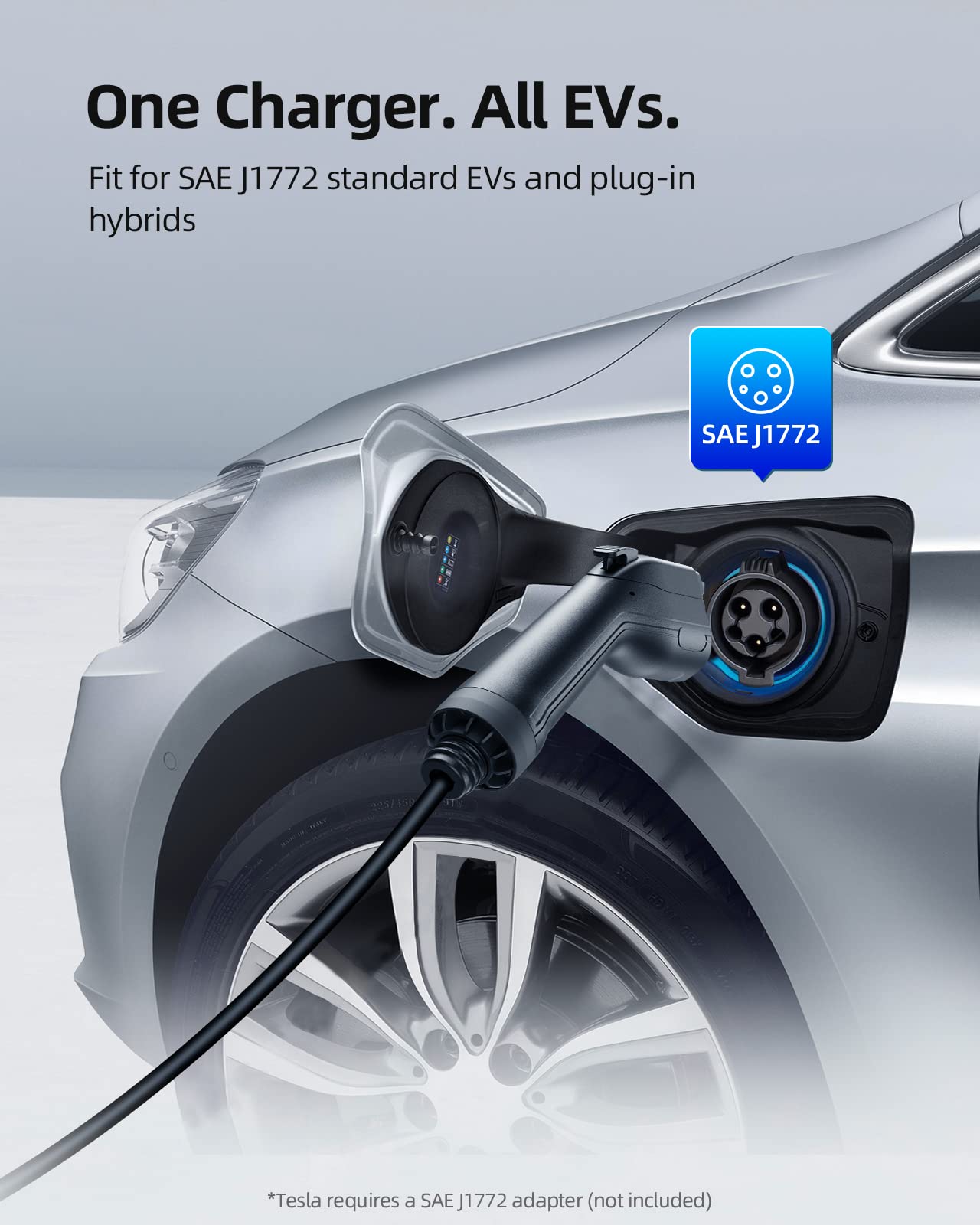 ShockFlo G Mini Level 1-2 EV Charger,16 Amp 110-240V 21ft Portable Electric Vehicle Charger,NEMA 6-20 Plug with NEMA 5-15 Adapter for J1772 Electric Cars