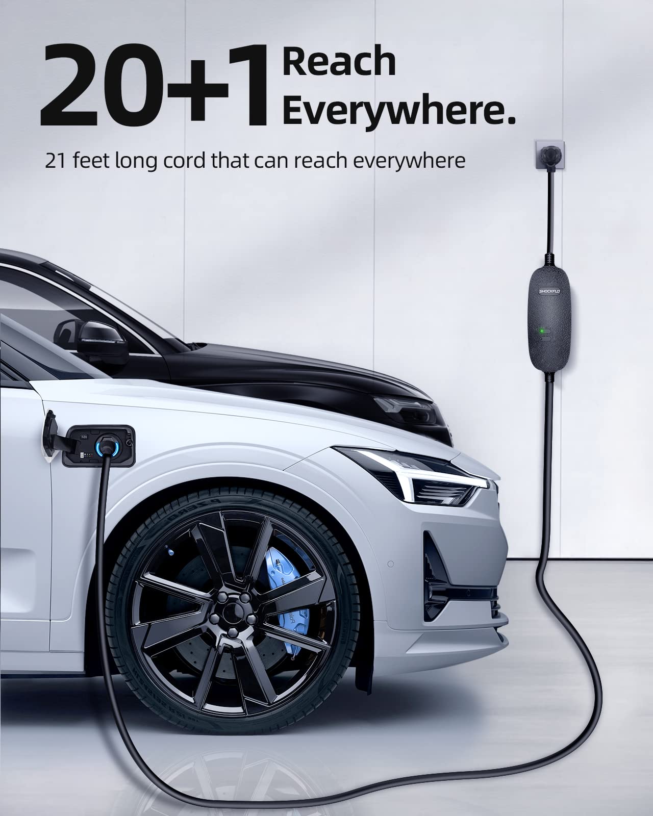 ShockFlo G Mini Level 1-2 EV Charger,16 Amp 110-240V 21ft Portable Electric Vehicle Charger,NEMA 6-20 Plug with NEMA 5-15 Adapter for J1772 Electric Cars