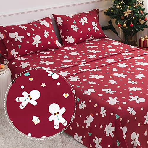 KACEMOO Twin Size Christmas Sheet Set Soft 1800 Thread Count Christmas Sheets Printed Bed Sheets, Deep Pocket Warm Sheet Winter Holiday Sheets Machine Washable Patterned Double Brushed Bed Sheets