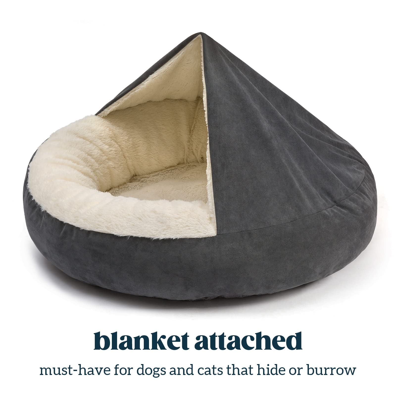 PELZIN Small Dog Bed for Extra Small Dogs Up to 20lbs - Washable Burrow Puppy Beds with Blanket Attached - Covered Dog Cave Bed with Anti-Slip Bottom - Charcoal Gray, 24"