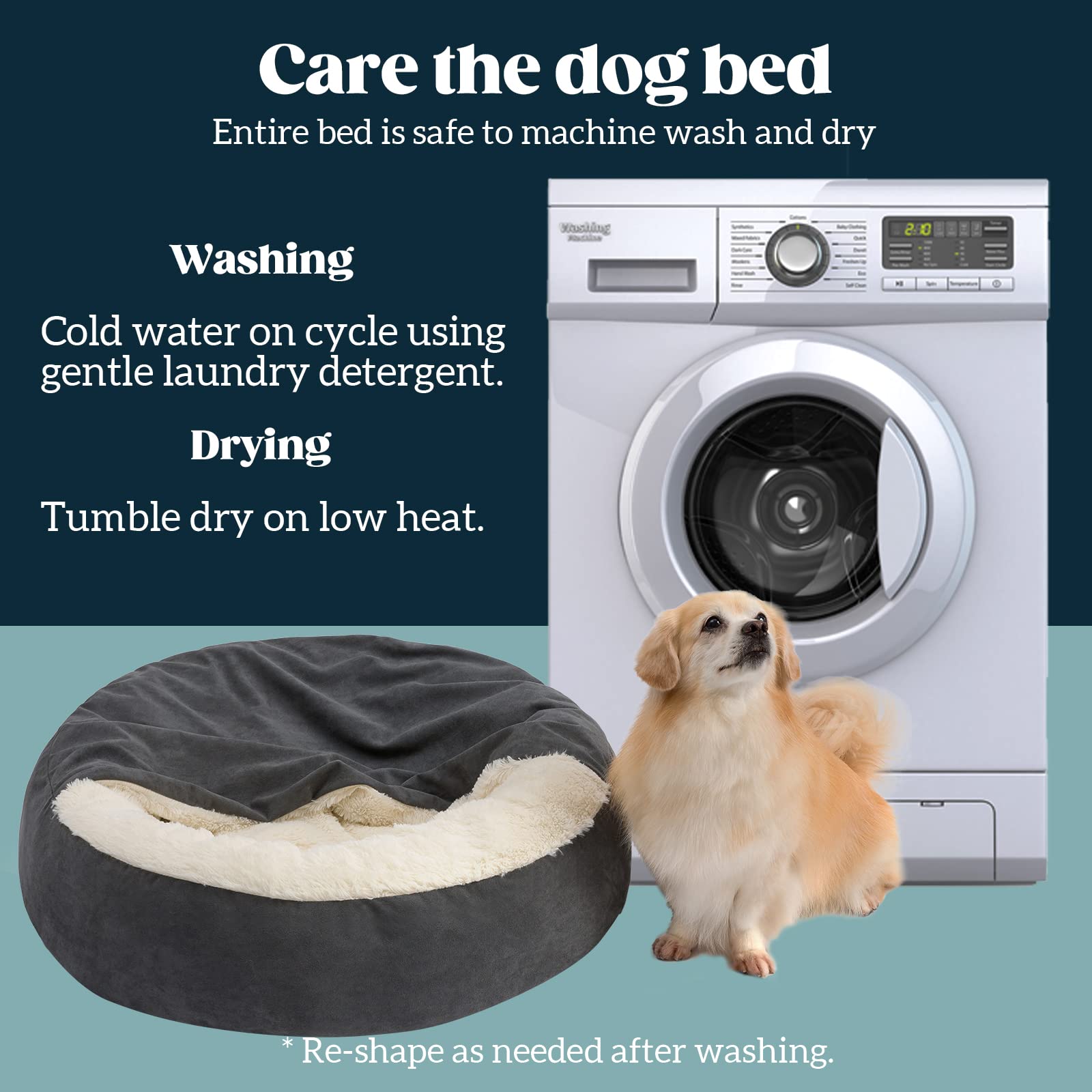 PELZIN Small Dog Bed for Extra Small Dogs Up to 20lbs - Washable Burrow Puppy Beds with Blanket Attached - Covered Dog Cave Bed with Anti-Slip Bottom - Charcoal Gray, 24"