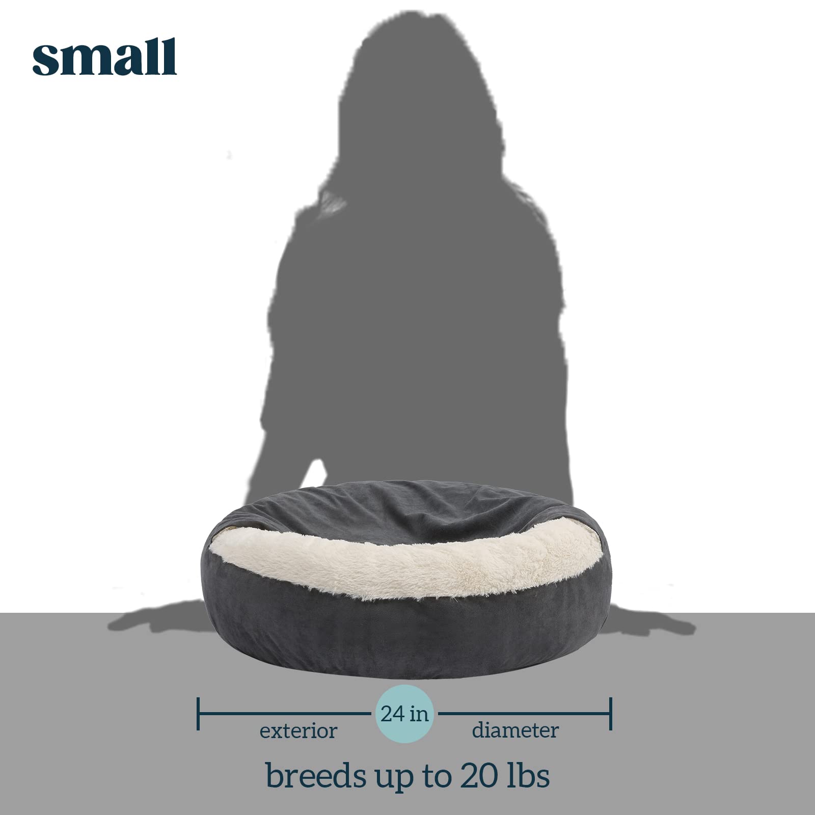 PELZIN Small Dog Bed for Extra Small Dogs Up to 20lbs - Washable Burrow Puppy Beds with Blanket Attached - Covered Dog Cave Bed with Anti-Slip Bottom - Charcoal Gray, 24"