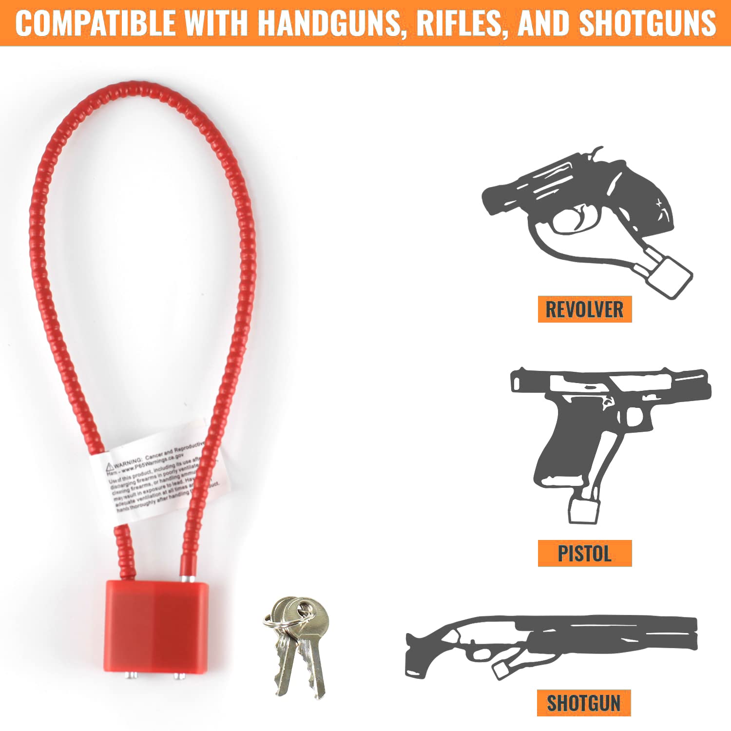 TAOZUONG 15 Inch Gun Lock, Trigger Lock, Cable Gun Lock for Firearm Locking and Secured Storage, Red Cable Lock, Doj Approved