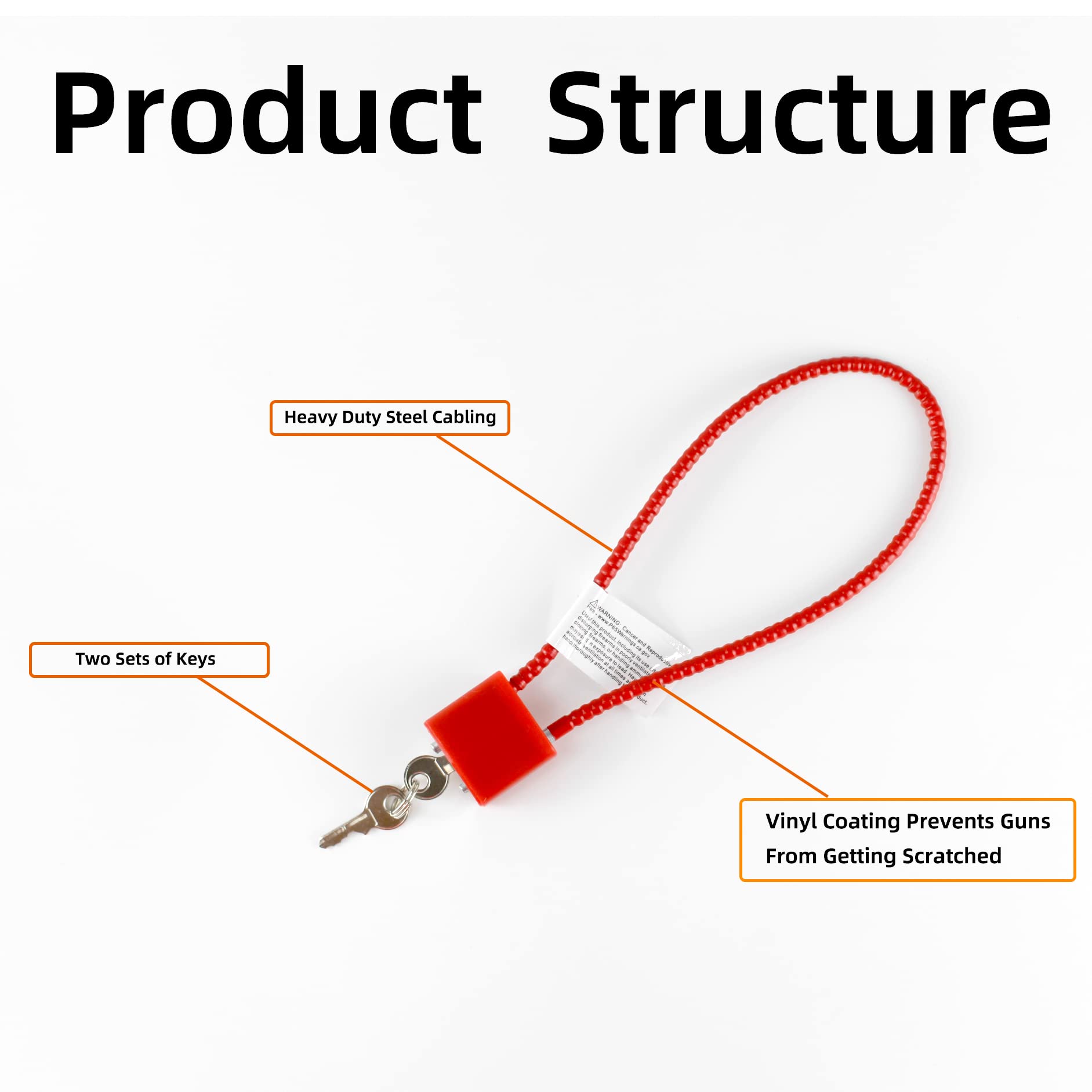 TAOZUONG 15 Inch Gun Lock, Trigger Lock, Cable Gun Lock for Firearm Locking and Secured Storage, Red Cable Lock, Doj Approved