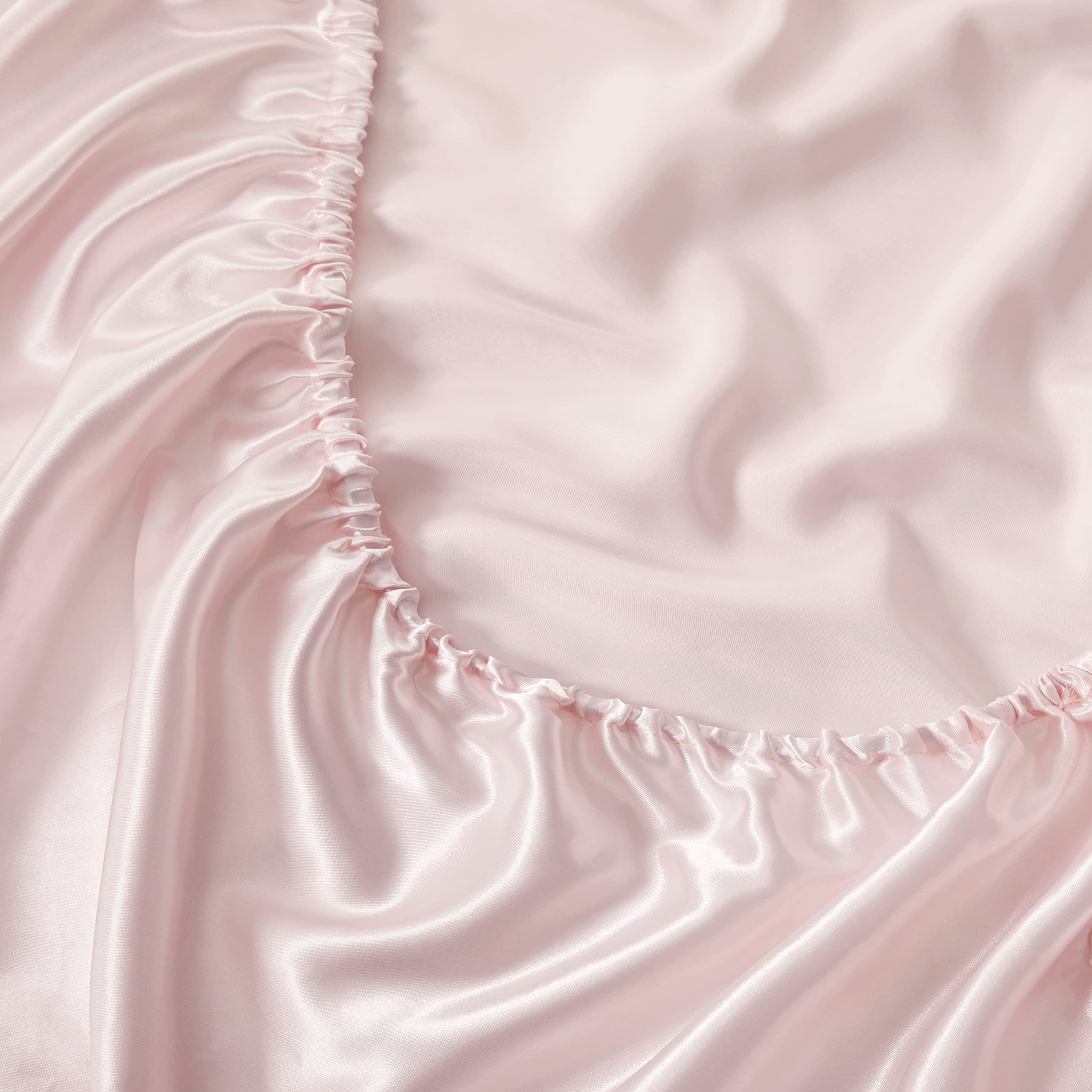 Counfeisly Twin Size Satin Fitted Sheet, Silky and Breathable Luxury Deep Pockets Fitted Sheet Only, Blush Pink