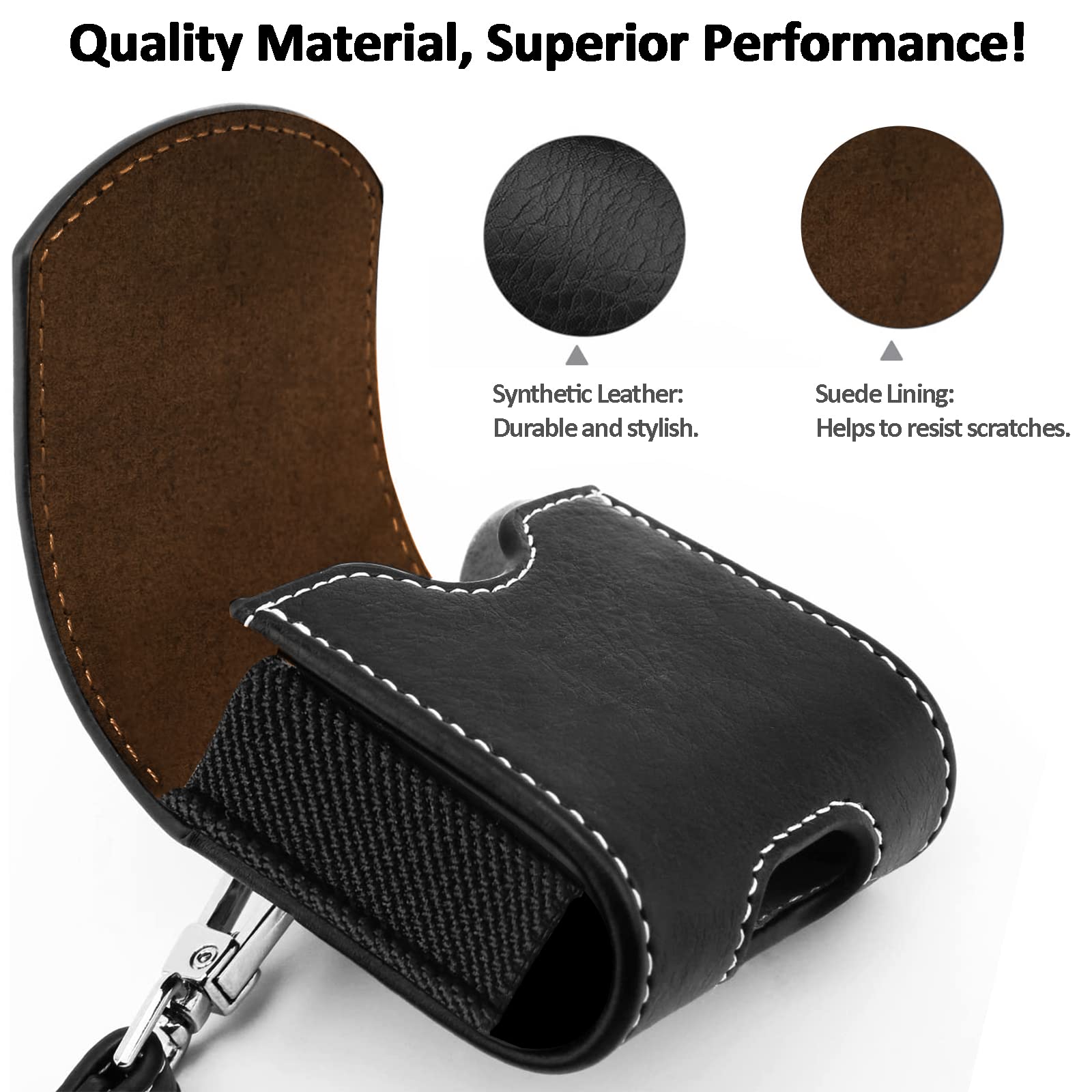 Miimall Compatible for Google Pixel Buds Pro Case Leather, Wear-Resist Magnetic Closure Protective Pouch Pocket with Lanyard, Holster Leather Case for Pixel Buds A-Series, Pixel Buds 2 (Black)