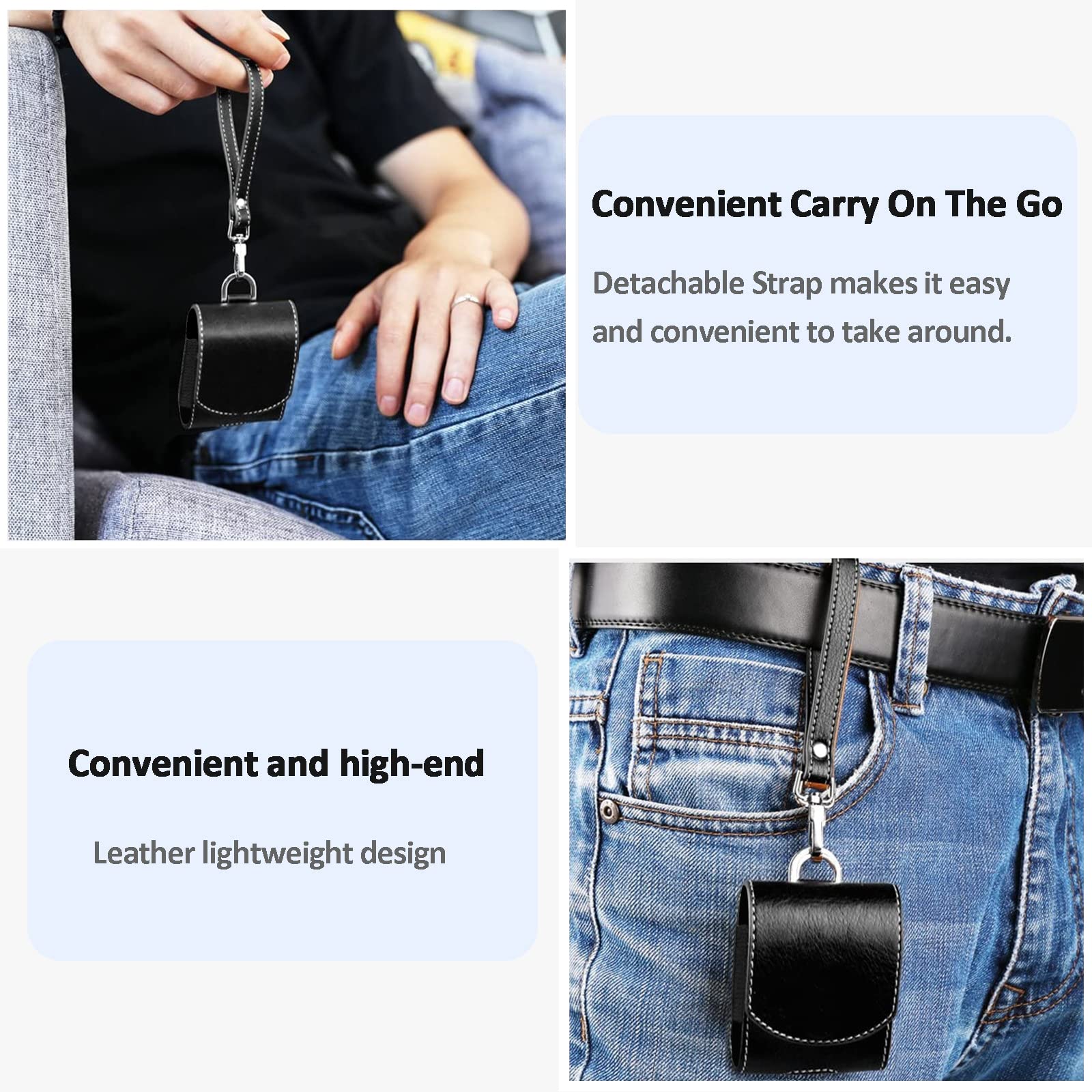 Miimall Compatible for Google Pixel Buds Pro Case Leather, Wear-Resist Magnetic Closure Protective Pouch Pocket with Lanyard, Holster Leather Case for Pixel Buds A-Series, Pixel Buds 2 (Black)