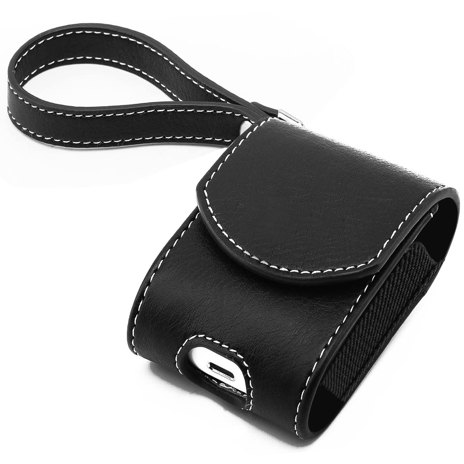 Miimall Compatible for Google Pixel Buds Pro Case Leather, Wear-Resist Magnetic Closure Protective Pouch Pocket with Lanyard, Holster Leather Case for Pixel Buds A-Series, Pixel Buds 2 (Black)